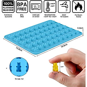 JEWOSTER Gummy Bear Silicone Molds 4 PCS,Non-stick Chocolate Candy Molds with 2 Droppers Food Grade
