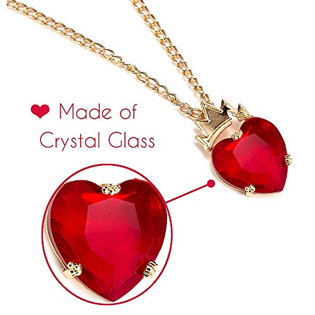 Necklace for Evie Costume Jewelry for Girls Halloween Dress Up Necklace For Evie Fans with Red Heart Glass Pendant