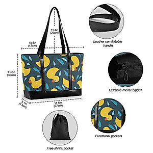Rubber Duck Laptop Tote Bag for Women Canvas Teacher Tote Bags Travel Work Bag Handbags Purse with Fashion Zipper