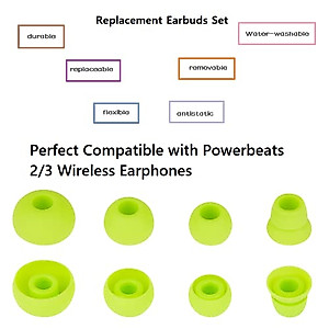 Replacement Earbud Tips for Powerbeats 2 Silicone Earbud Tips Earbuds Set Compatible with Beats Powerbeats 3 Powerbeats 2 Wireless in-Ear Earphones,4 Pairs,Fluorescent Yellow