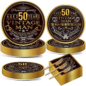 gisgfim 200 PCS Vintage 50th Birthday Plates and Napkins Party Tableware Set 1975 50th Birthday Party Table Supplies Cheers to 50 Years Paper Plate Napkin Fork 50 Guests for Men