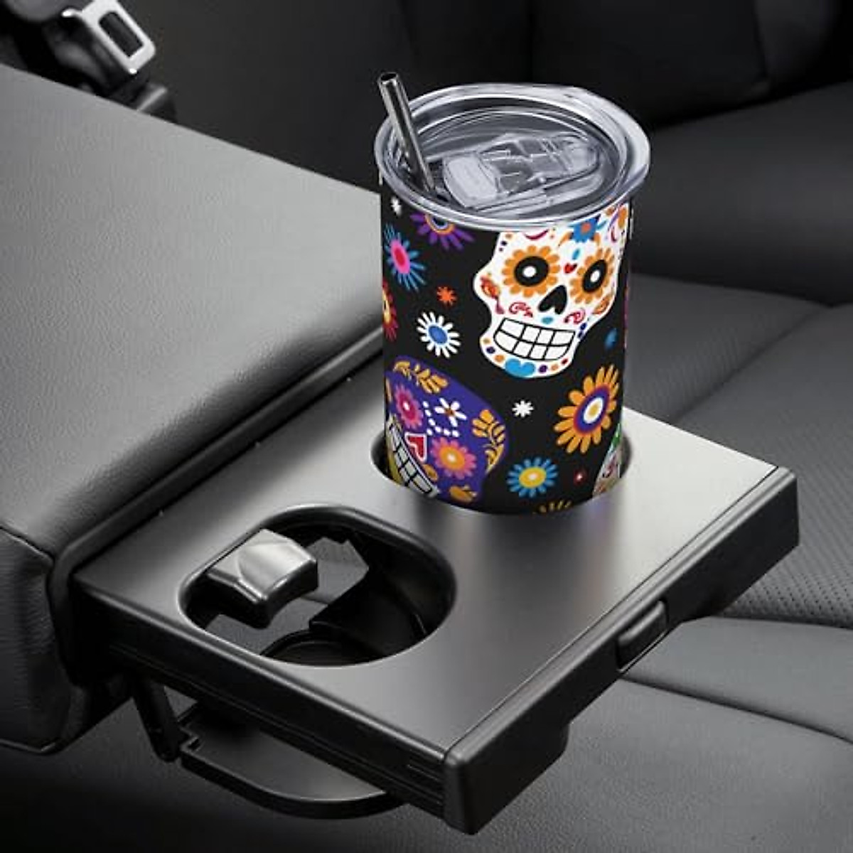 Tangopi Skull Head Floral 20 oz Tumbler with Lid and Straw Insulated Travel Coffee Mug Reusable Spill Proof Coffee Cups Stainless Steel Water Bottle for Hot and Cold Drinks