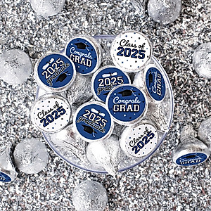 Graduation Party Stickers for Kisses Candy, Chocolate Drops, Grad Party Favors - 180 Count (Blue 2025)