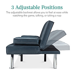 Best Choice Products Faux Leather Upholstered Modern Convertible Futon, Adjustable Folding Sofa Bed, Guest Bed w/Removable Armrests - Blue