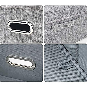 Storage Cube with Lid, Fabric Basket Bin with Dual Handles, Decorative Linen Storage Container Clothes Basket for Closet, Shelves, 15" x 11" x 10.2", Grey