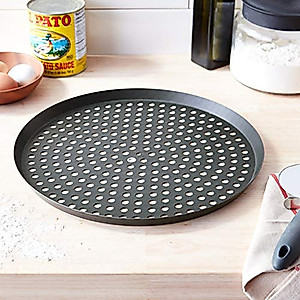 Lloyd Pans Perforated Pizza Cutter Pan, Pre-Seasoned PSTK, Anodized Aluminum, 14 inch by .75 inch deep