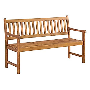 Bristol Two-Seat Outdoor Bench with Pop-Up Center Table, Weather-Resistant Acacia Wood, Natural Finish, Ideal for Patio, Porch, or Garden, Dimensions: 60 in. W x 26 in. D x 37 in. H