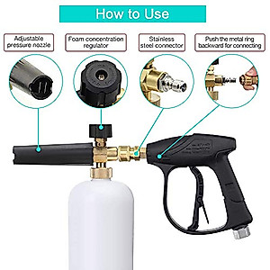 Selkie Foam Cannon Gun Kit, Foam Cannon Blaster with 1/4 Inch Quick Connector with 5pcs Pressure Washer Nozzle Tip,M22-14 mm and 3/8" Quick Inlet Connector, Jet Wash Gun 4350 PSI