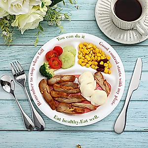 4 Pieces Bariatric Portion Control Plate Stainless Steel Silverware Flatware Set Tableware Cutlery Set Melamine Bariatric Plate Diet Plate for Balanced Eating Weight Loss Serving Decorations