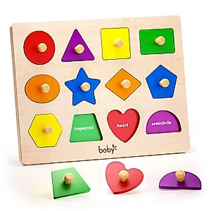 Boby Shape Color Puzzle for Toddlers 1-3, Montessori Learning Toys for 1 + Year Old Girl, Jumbo Knob Wooden Pegged Chunky Shapes Puzzles for Kids Ages 3, Baby Educational Toys 12-18-24 Months Boys