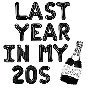 Last Year in My 20s Birthday Balloons Black with Champagne Foil Balloon - 29th Birthday Decorations for Woman Man