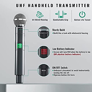 Phenyx Pro Wireless Microphone System, 8-Channel UHF Cordless Mic with Metal Handheld Wireless Mics, Fixed Frequency Dynamic Microphone for Karaoke,Church,Singing,DJ,260ft Range (PTU-4000-8H)