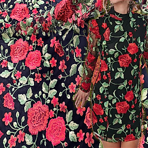 Buchuang DIY Design Fabric, Unique Black Mesh with Red Color Fabric, 71''x59'' is 1 Piece Premium Quality Perfect for Skirt & Dress Fashion, Cloth DIY, and Embroidery Lace Fabric Design(2Yards Black)