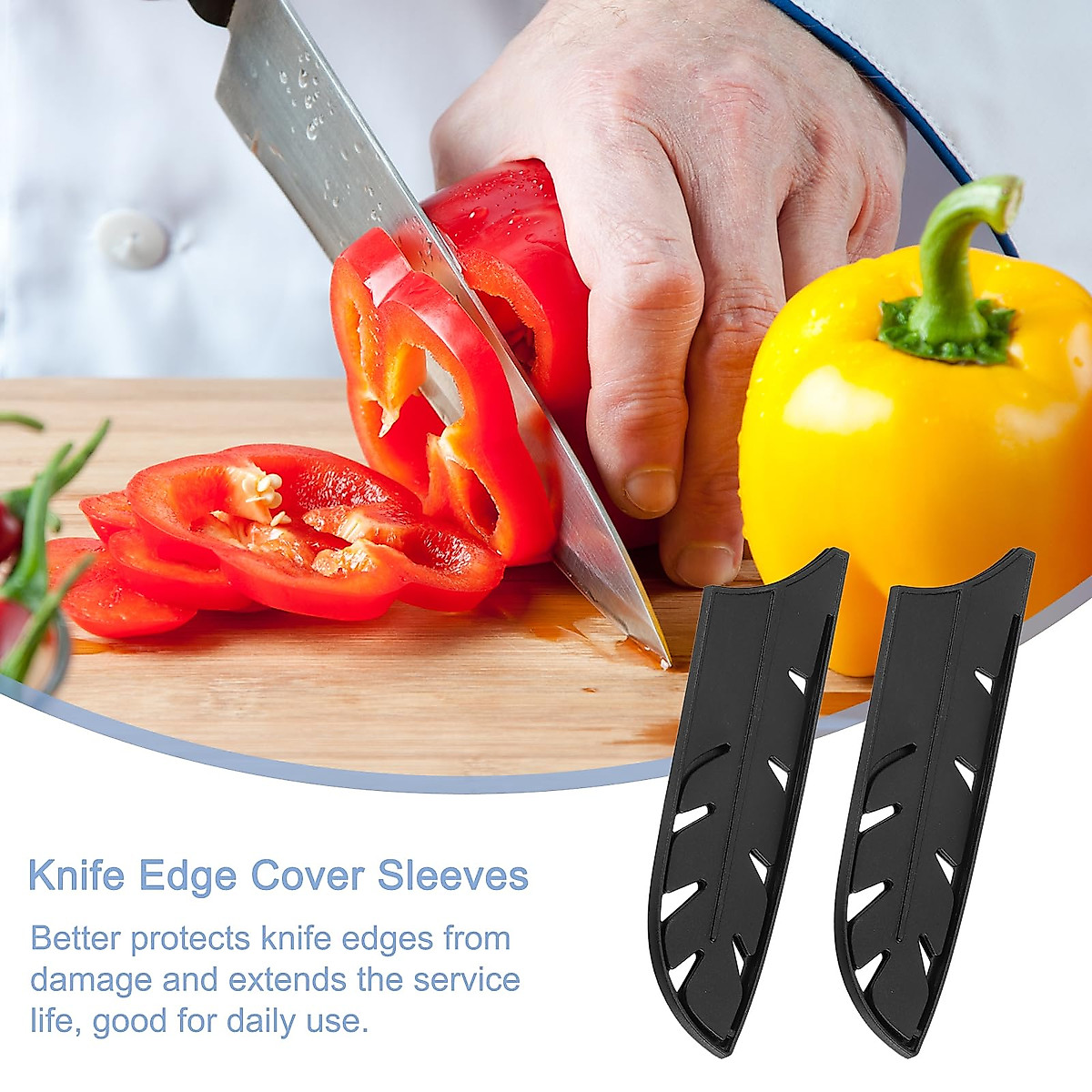 uxcell 2Pcs Knife Cover Sleeves Blade Edge Guards for 7" Santoku Knife Blade Edge Protector Universal Knife Sheath for Kitchen, Black