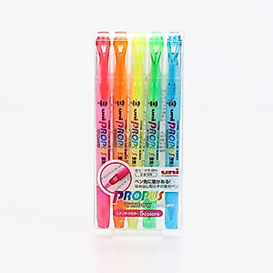 uni Propus Window Double-Sided Highlighter Pen with 4.0 mm/0.6 mm Twin Tip, 5 Color Set (PUS102T5C)