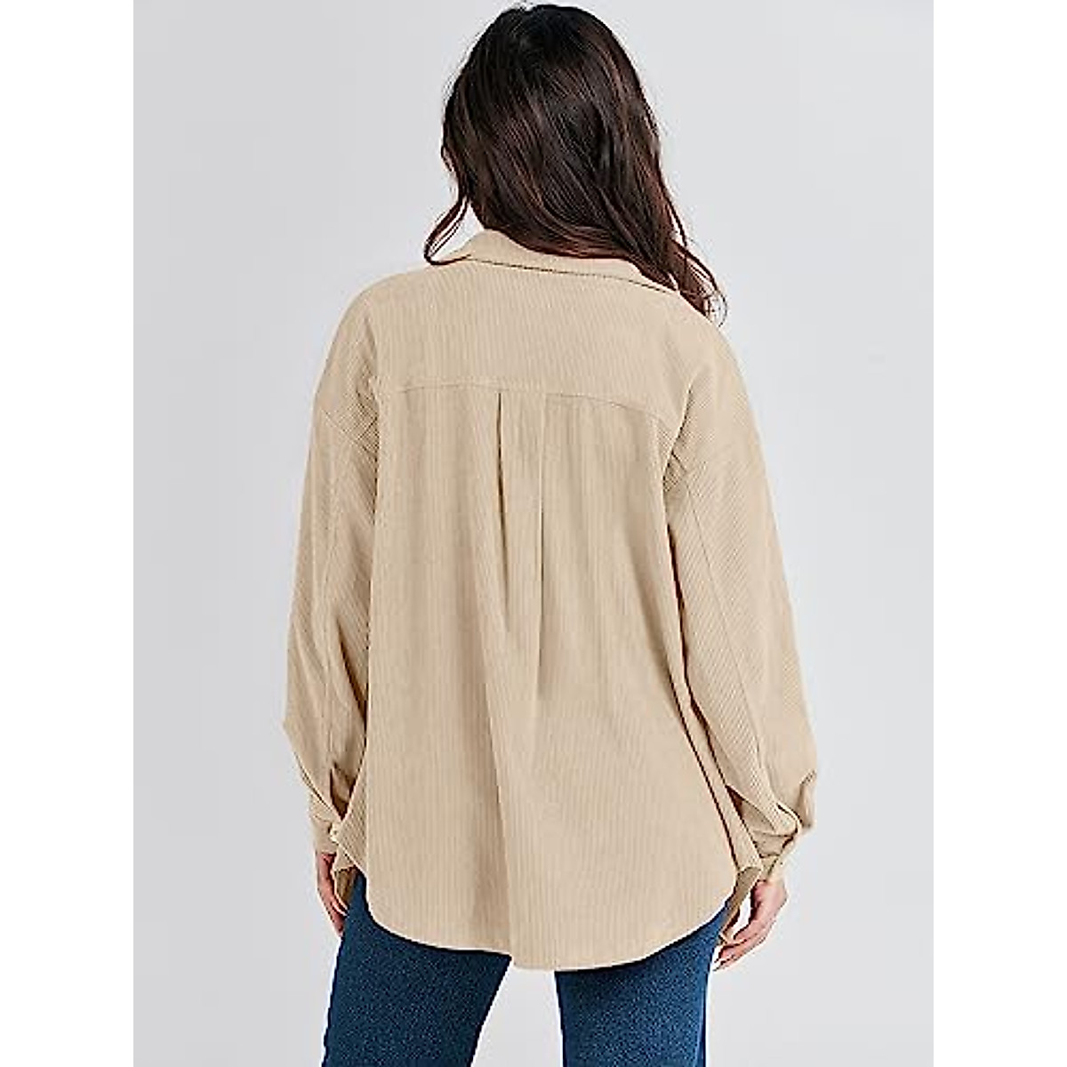 ANRABESS Oversized Jackets for Women Casual Button Down Shirts Corduroy Shacket 2023 Fall Fleece Cardigan Blouse Trendy Coat with Pockets 1027xingse-L