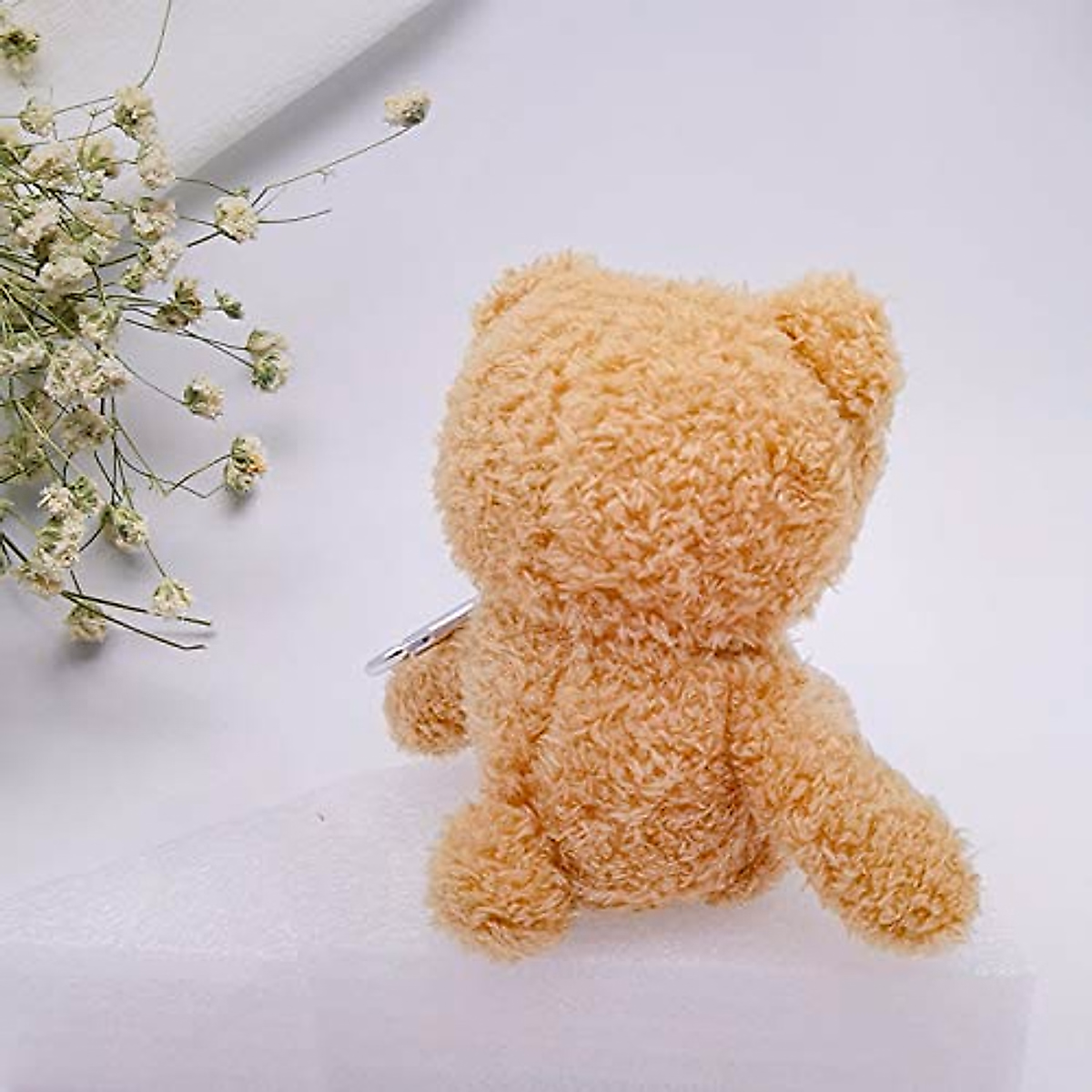Guppy Compatible with AirPods Furry Case Girls 3D Cartoon Cute Teddy Bear Doll Plush Fluffy Warm Carrying Case Soft Protective AirPods Case Cover Accessories for AirPods 1 & 2 Light Brown