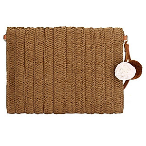 Straw Clutch,Straw Handbag Clutch for Women Summer Beach Straw Woven Envelope Purse Wallet (Dark khaki)