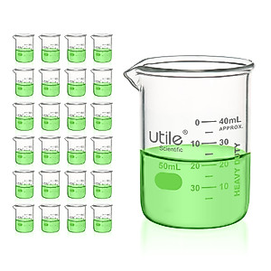 Utile 50ml Beaker Shot Glasses, 24pcs of 1.7oz Low Form Glass Beakers Set, Borosilicate 3.3 Glass Chemical Beaker with Printed Graduation, 4000.0050.24