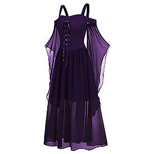 Rose GAL Women's Plus Size Cold Shoulder Butterfly Sleeve Gothic Halloween Dress (Purple, 2XL)
