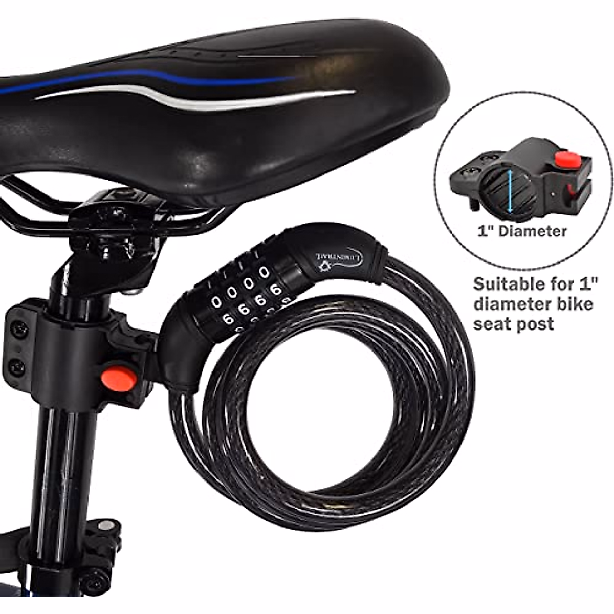 Lumintrail Bike Lock, Combination Lock - 4ft Heavy Duty Anti Theft Bike Cable Lock with Mounting Bracket (Black, 1 Pack)