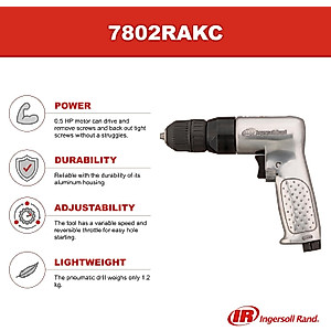 Ingersoll Rand 7802RAKC Heavy Duty 3/8-Inch Reversible Pneumatic Drill With Keyless Chuck
