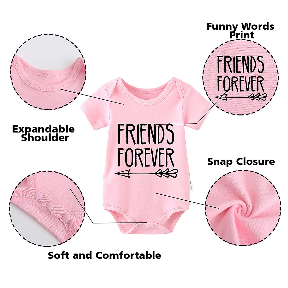 YSCULBUTOL Baby Twins Bodysuits Best Friends Forever Baby Clothes Set with Bibs Girl Outfit with hat (Pink, 0-3 Months)