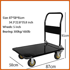 Flatbed Hand Cart Steel Platform Truck Folding Hand Cart with Handle and 360 Degree Swivel Wheels for Luggage Household Daily Moving High Load Dolly Heavy Duty Flatbed Cart (Size : 5in Wheel