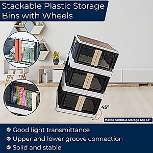 3 Pack Storage Bins with Lid - Stackable Storage Bins, Collapsible Storage Bins, Toy Organizer Storage Box, Folding Storage Boxes Set 3 Pack, Large Plastic Storage Bins with Door 14 Gallon