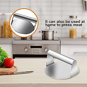Stainless Steel Burger Press, Burger Smasher Heavy-Duty Bacon Grill with Silicone Brush, Non Stick Grill Press for BBQ, Flat Top Griddle & Grill Cooking, Dishwasher Safe and Easy to Clean