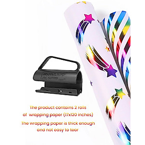 MONTPRO THMORT Birthday Wrapping Paper Roll with a Cutter Kit for Boys/Girls, Adults, Kids Foil mini rolls 17 X 120 Inch Gift Wrapping Paper Roll Colorful Foil Rainbow Silver. Includes double-sided