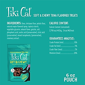 Tiki Cat Soft & Chewy Treats, Tuna Flavor, 3 Calories Per Treat with Grain-Free and No Added Gluten, 6 oz Pouch (Pack of 1)