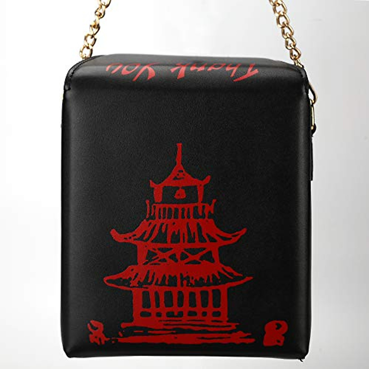 QiMing Tower Print Crossbody Shoulder Bag,Pu Chinese Takeout Box Totes Purse for Women(Black)