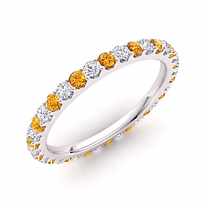 Diamondere Natural and Certified Citrine and Diamond Wedding Ring in 14K White Gold | 1.02 Carat Full Eternity Stackable Band for Women, US Size 8.5