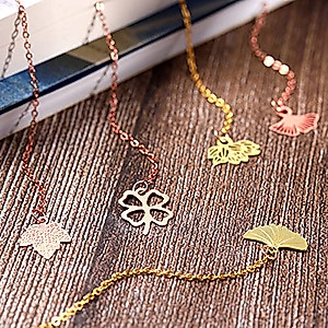 8 Pieces Metal Bookmarks Flowers with Chain Hollow Design Leaf Bookmark Personalized Handmade Present for Reader, Book Lovers, Writers, Students, Teachers, Gold and Rose Gold