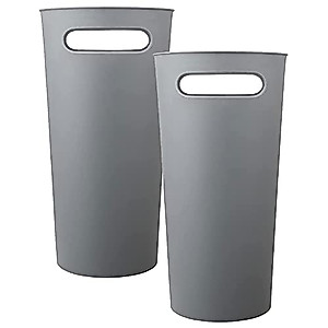 ROYFACC Small Trash Can Plastic Bathroom Wastebasket 3.2 Gallon Slim Garbage Container Bin with Handle for Home Kitchen Bathroom Bedroom Office, 2 Pack (Grey)