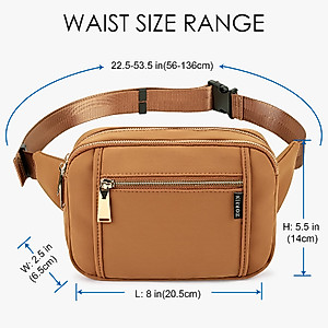 ZORFIN Fanny Packs for Women Men, Belt Bag with 5 Zipper Pockets, Fashion Waist Pack Crossbody Bag with Adjustable Belt for Travel/Shopping/Hiking/Running/Cycling (Brown)