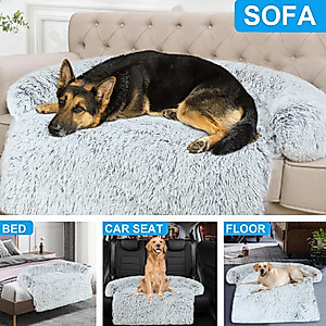 45" Dog Couch Bed Protector for Dogs Memory Foam, Removable Fluffy Plush Pet Dog Couch Cover for Dogs Washable, Dog Sofa Bed, Waterproof Dog Bed for Couch, Dog Cover for Couch for Furniture Protector