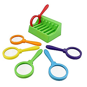 Get Out! Kids Magnifying Glass Set – 6 Pack Large Size Plastic Magnifying Glasses for Kids with Stand