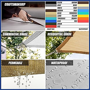 ShadeMart 16' x 16' Sand Sun Shade Sail UPF50 Square Canopy Fabric Cloth Screen, Water and Air Permeable & UV Resistant, Heavy Duty, Carport Patio Outdoor - (We Customize Size)