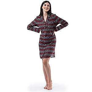 Fruit of the Loom Women's Flannel Sleep Shirt, Fair isle Black, Large