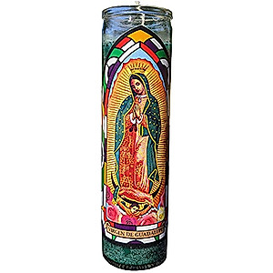 Continental Candle Virgin de Guadalupe 7 Day novena Candle 8'' Pillar in Green Sanctuary Series
