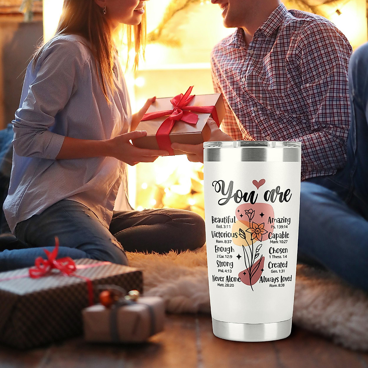 Lallamotion Christian Coffee Tumbler - Encouraging Gifts for Women, Mom, Sister, Wife & Pastor - 20oz White Tumbler