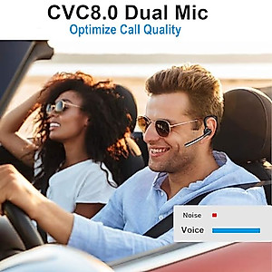 Conambo K10C Bluetooth Headset V5.1, Bluetooth Earpiece with CVC8.0 Dual Mic Noise Cancelling Handsfree Headset 16h Talk Time Wireless Headset for iPhone Android Cellphones Trucker Driver Office Work