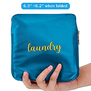 2 Pieces Travel Laundry Bag Small Dirty Clothes Bags for Traveling Lightweight and Expandable Laundry Bag for Suitcase with Zipper and Drawstring Nylon (Blue, Gray, Classical Pattern)