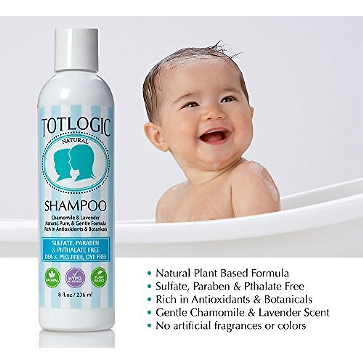 TotLogic Kids Shampoo & Conditioner Set - Sulfate and Paraben Free, Phthalate Free, Non-Toxic Plant Based Natural Formulas - Gentle & Hypoallergenic for Senstive Skin, Scented With Essential Oils