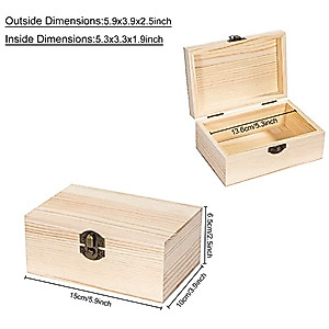 Unfinished Wood Box, Dedoot 4 Pack 5.9x2.93x2.55 Inches Small Wood Craft Box with Locking Clasp Rectangle Wood Gift Box Organizer for Jewelry Artist Tool and Brush Storage Box