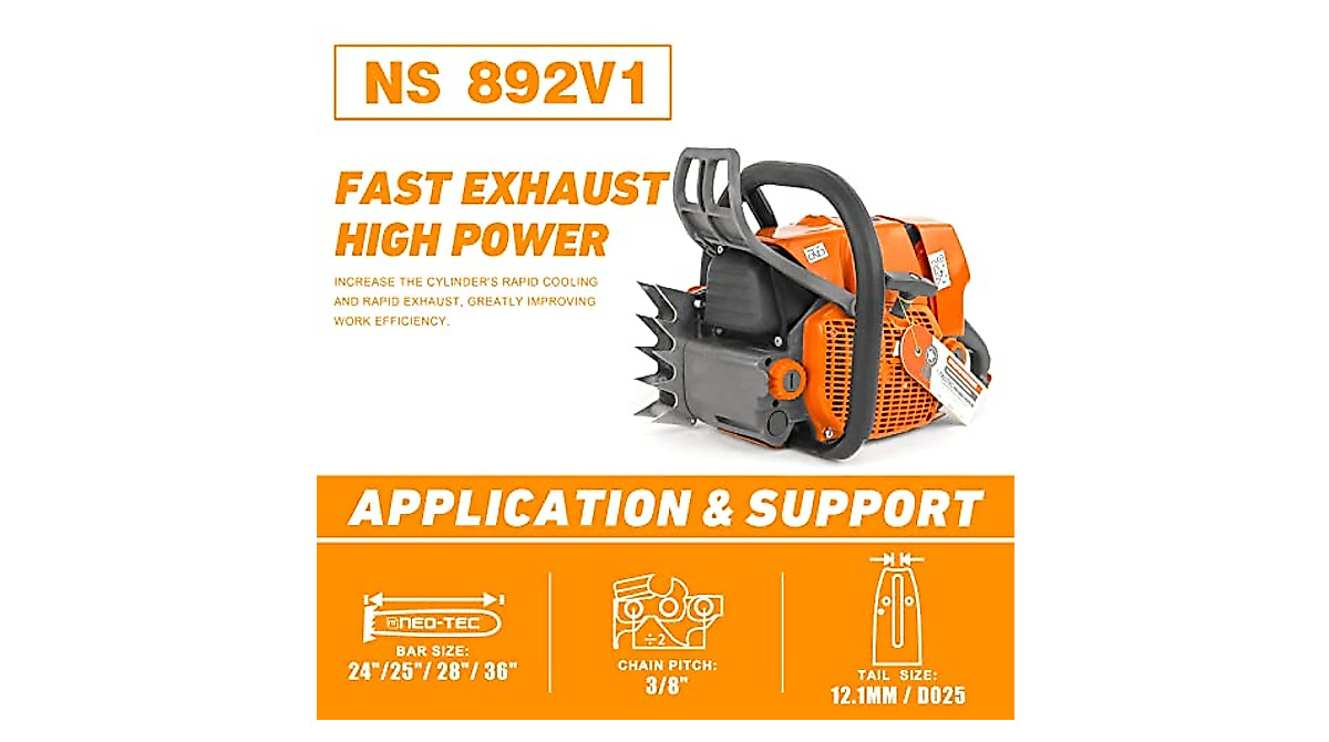 NEO-TEC NS892 Gas Chainsaw with 36 Inch Bar and Chain,92cc 2-Cycle ...