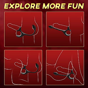 Vibrating Cock Ring Anal Plug with Prostate Massager, 4 in1 Taint Stimulator Penis Ring Vibrator Couples Adult Sex Toys for Men, Remote Control Anal Butt Plug Vibrator for Male Sex Toy Couple