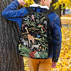 Rivatimrio 17" African Jungle Animals Backpack Teens Boys Girls Middle High Kawaii Giraffe Zebra Leopard School Bag Splashproof Lightweight Bird Monstera Leaves Bookbag